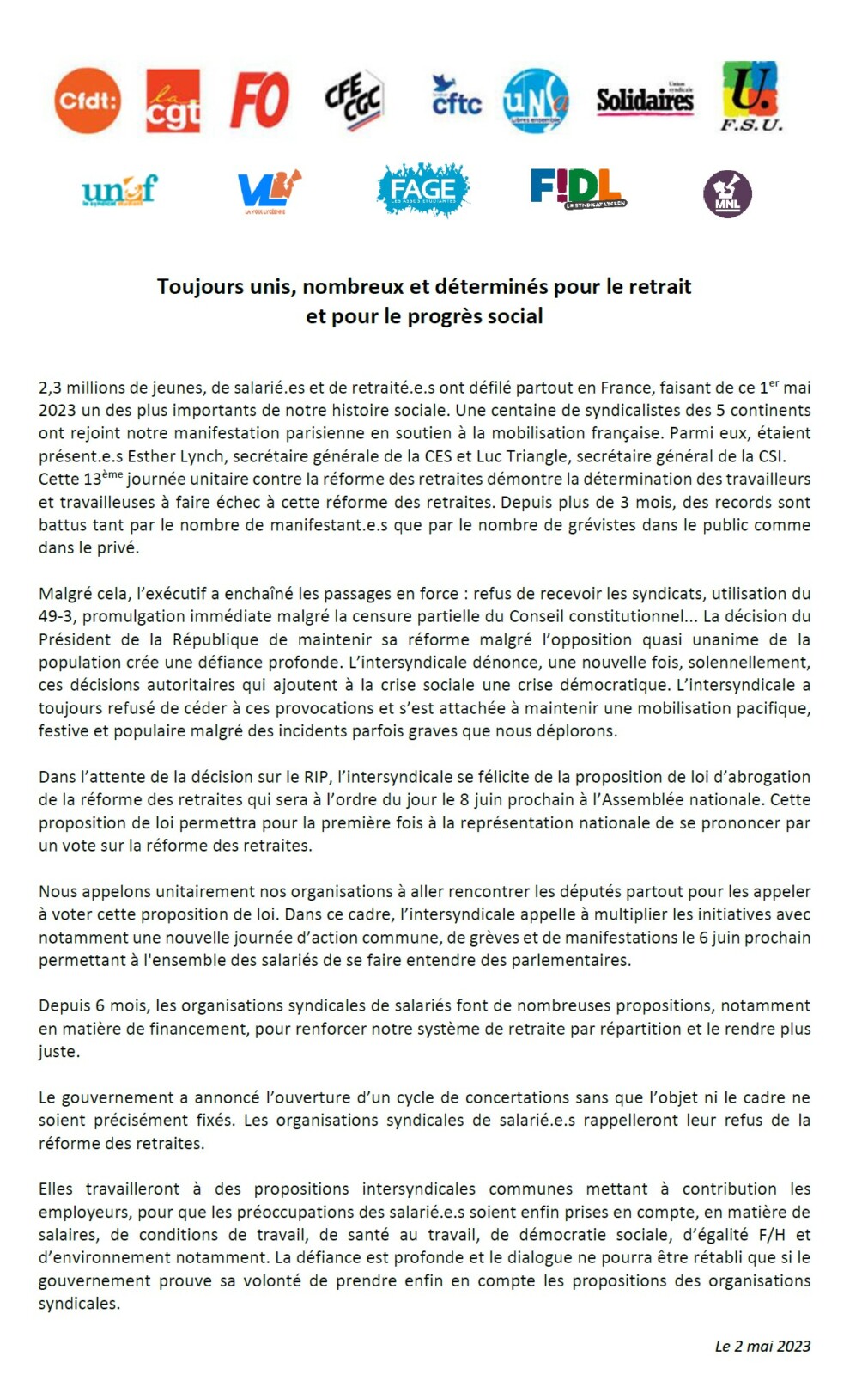 Toujours unis, nombreux et déterminés pour le retrait et pour le ...